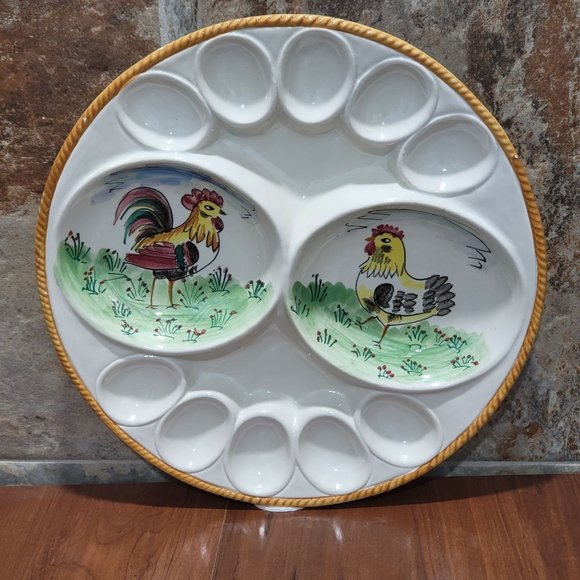 Dining | Vintage Ceramic Deviled Egg Condiment Platter Hand Painted ...